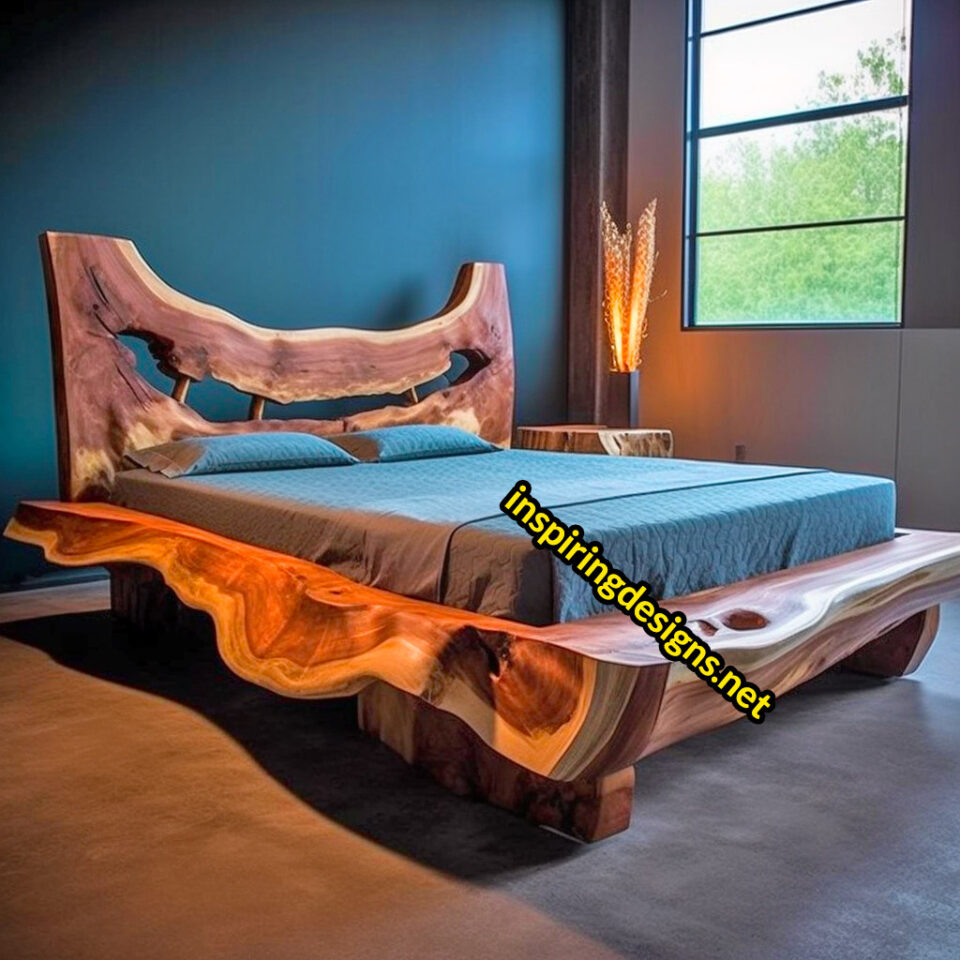 These Live Edge Wood Slab Bed Frames Turn Your Bed into a Stunning ...