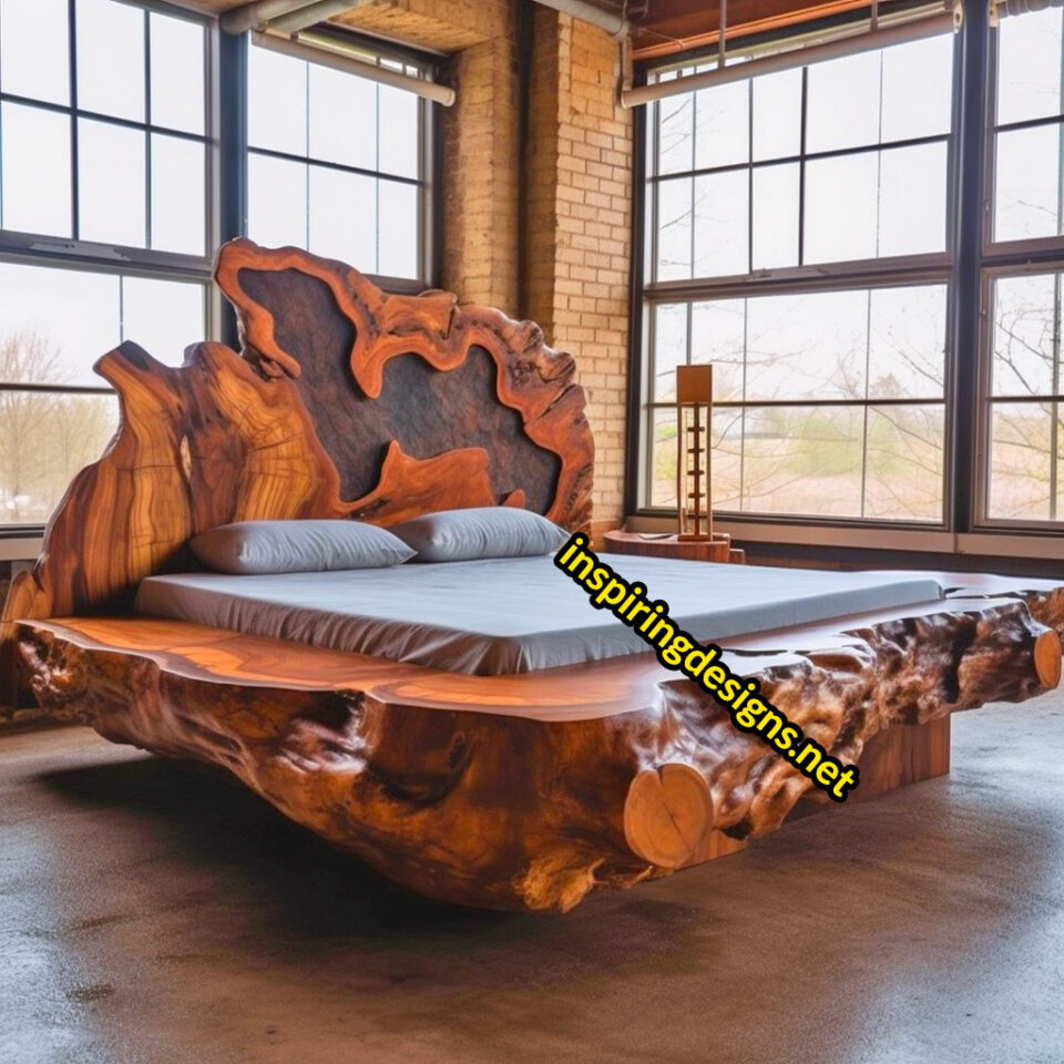 These Live Edge Wood Slab Bed Frames Turn Your Bed into a Stunning ...