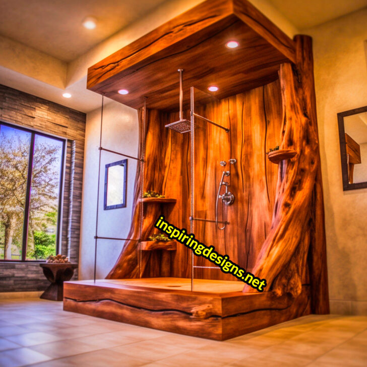 These Epic Showers Are Made From Giant Slabs of Live Edge Wood