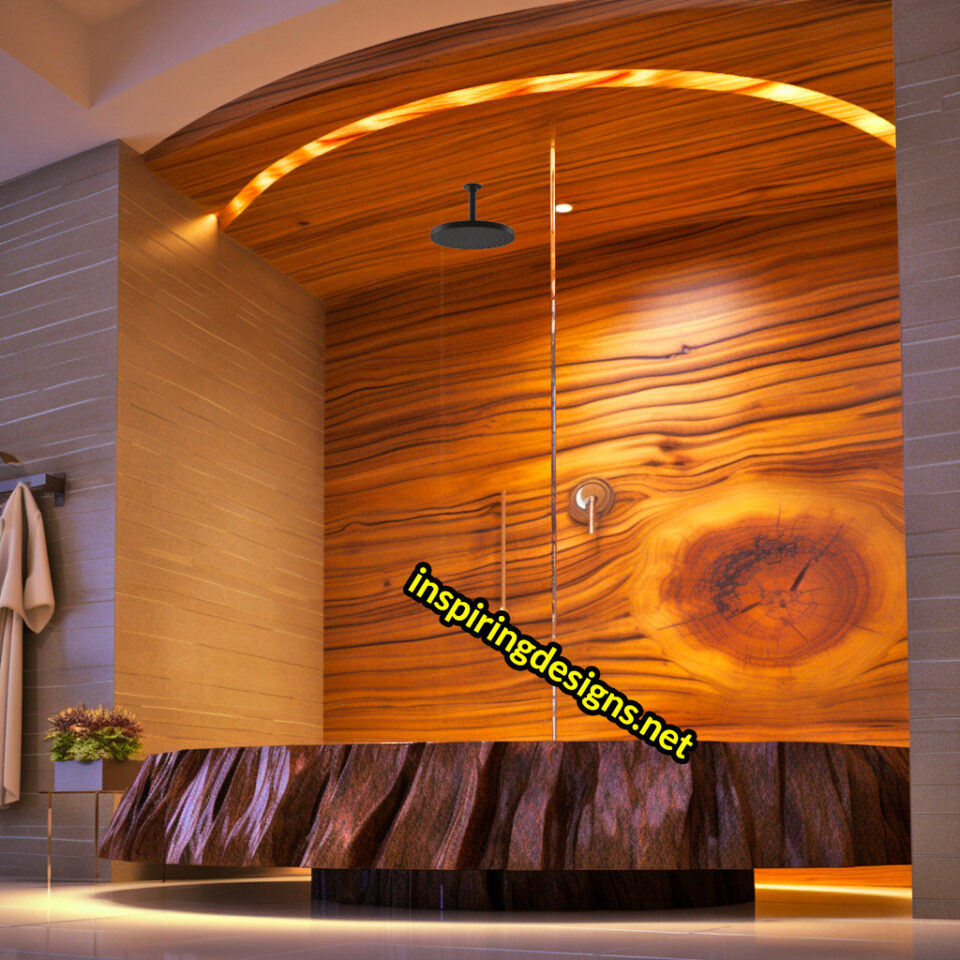 These Epic Showers Are Made From Giant Slabs of Live Edge Wood