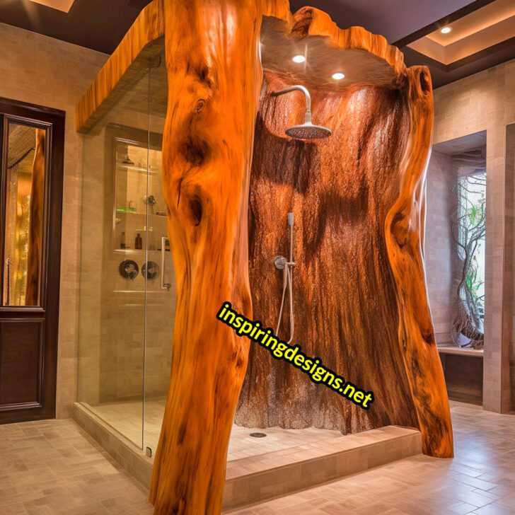 These Epic Showers Are Made From Giant Slabs of Live Edge Wood