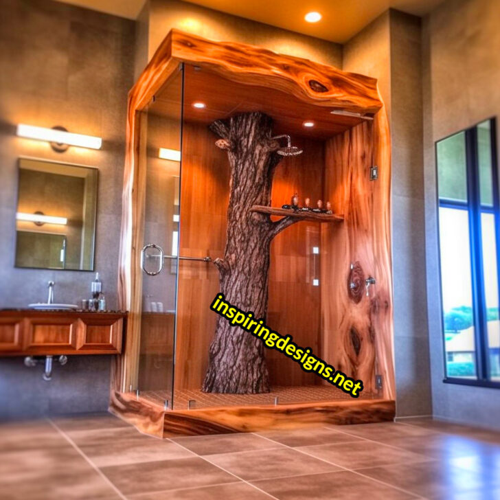 These Epic Showers Are Made From Giant Slabs of Live Edge Wood