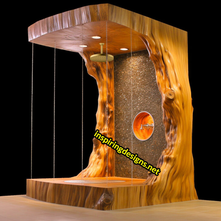 These Epic Showers Are Made From Giant Slabs of Live Edge Wood