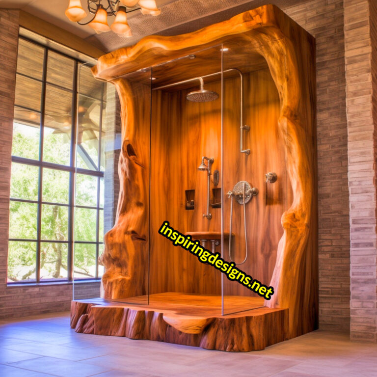 These Epic Showers Are Made From Giant Slabs of Live Edge Wood