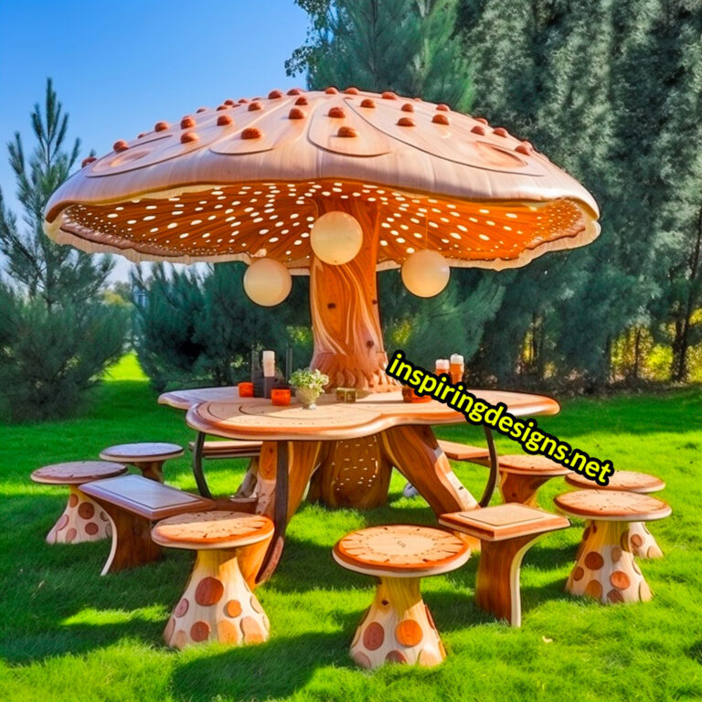These Tree and Mushroom Shaped Picnic Table and Umbrella Sets Transform ...