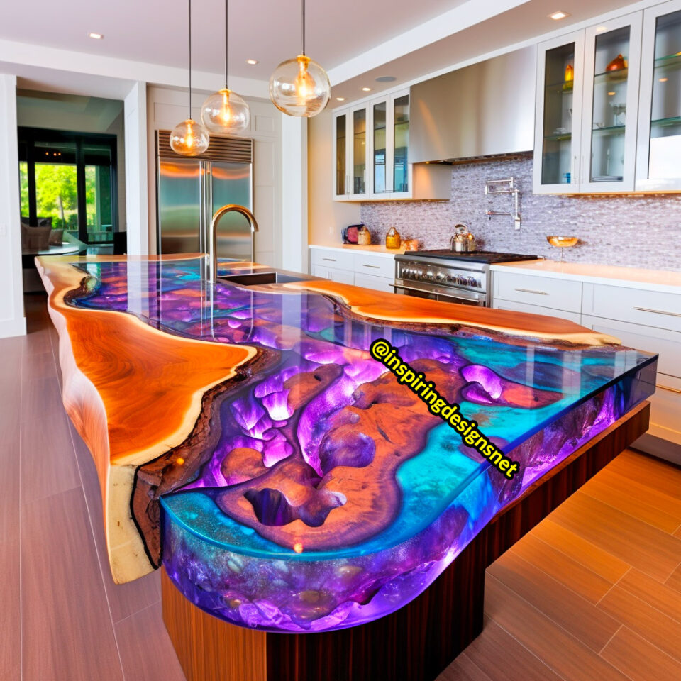 These Kitchen Islands Made From Geode, Wood, and Epoxy Blend Natural ...