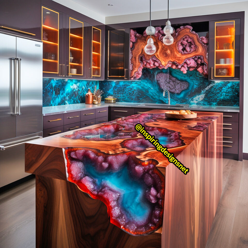 These Kitchen Islands Made From Geode, Wood, and Epoxy Blend Natural ...