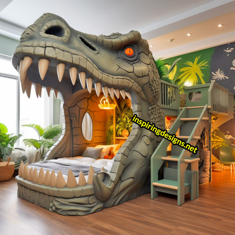 These Giant Dinosaur Shaped Bunk Beds Turn Sleepovers into Dino Adventures