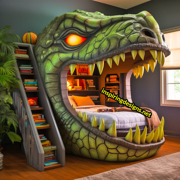 These Giant Dinosaur Shaped Bunk Beds Turn Sleepovers into Dino Adventures