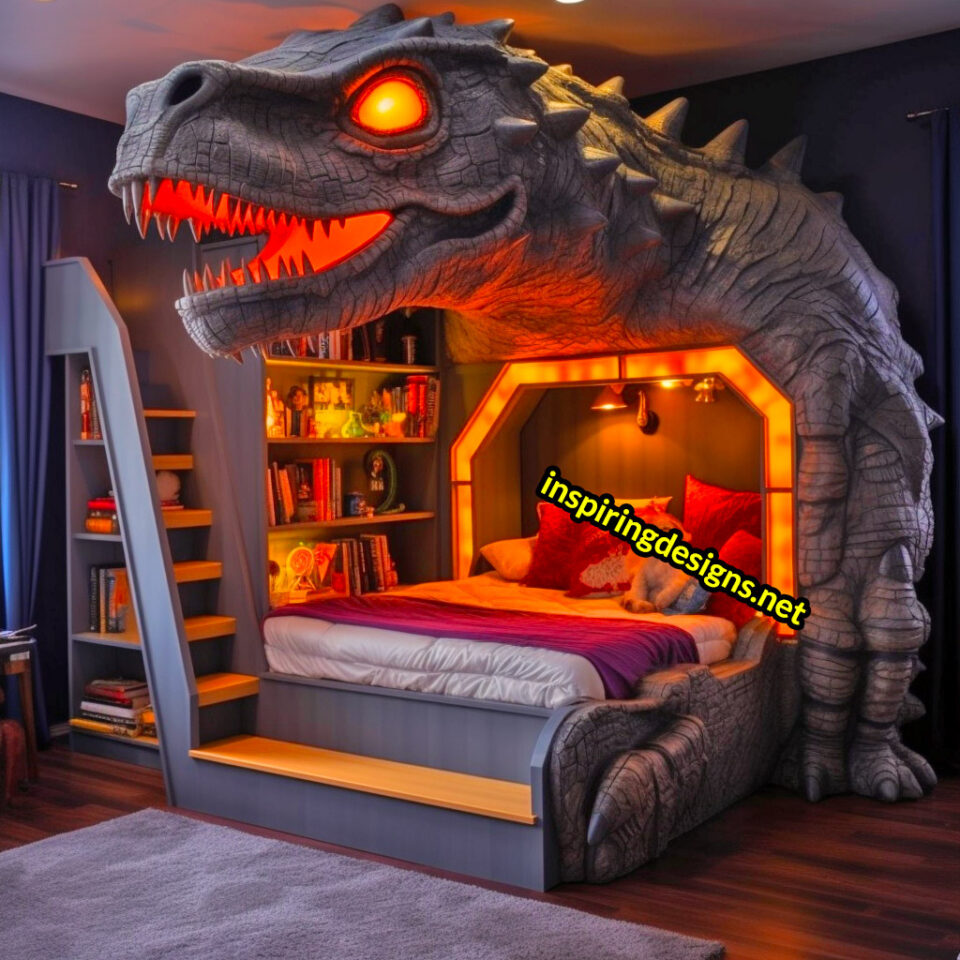 These Giant Dinosaur Shaped Bunk Beds Turn Sleepovers into Dino Adventures