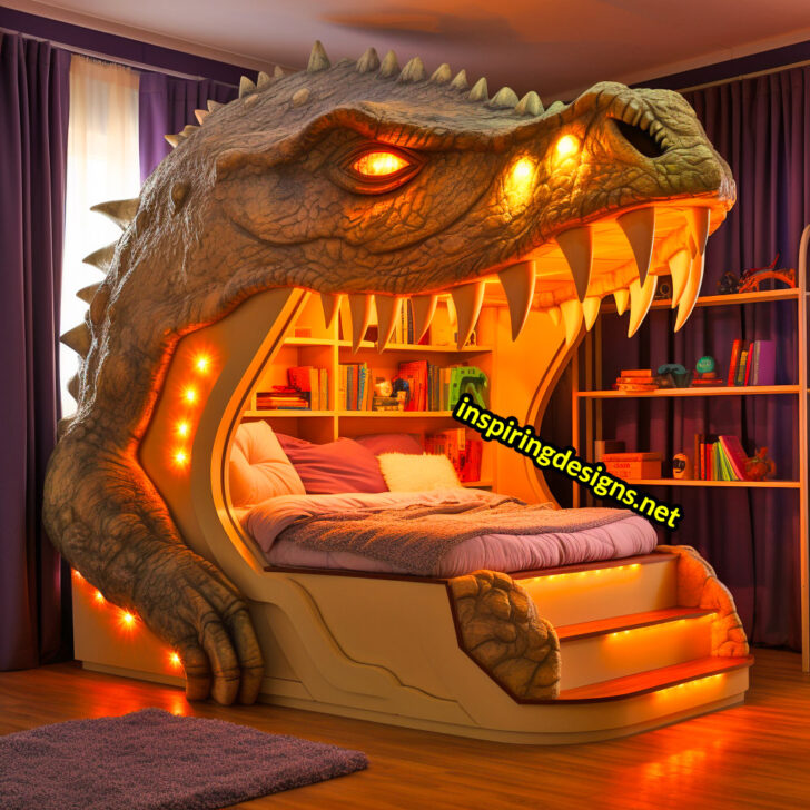 These Giant Dinosaur Shaped Bunk Beds Turn Sleepovers into Dino Adventures