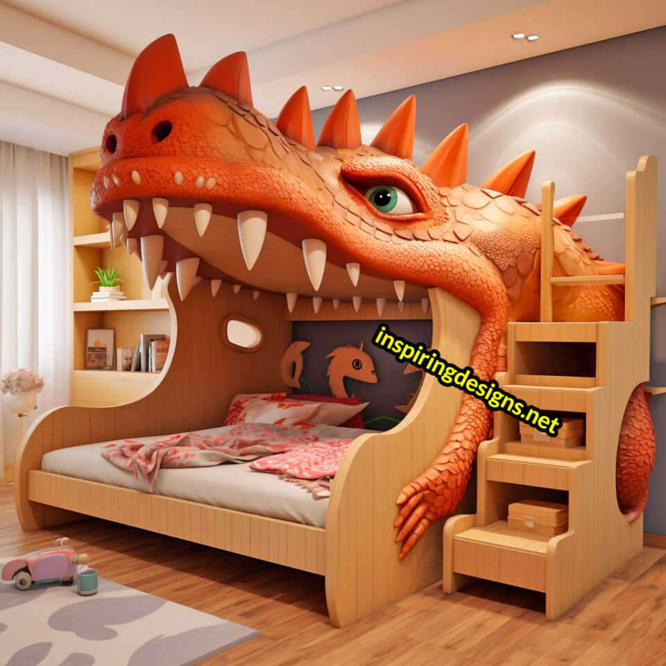 These Giant Dinosaur Shaped Bunk Beds Turn Sleepovers into Dino Adventures