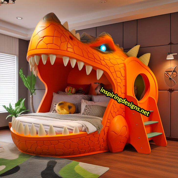 These Giant Dinosaur Shaped Bunk Beds Turn Sleepovers into Dino Adventures