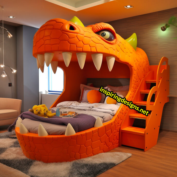 These Giant Dinosaur Shaped Bunk Beds Turn Sleepovers into Dino Adventures
