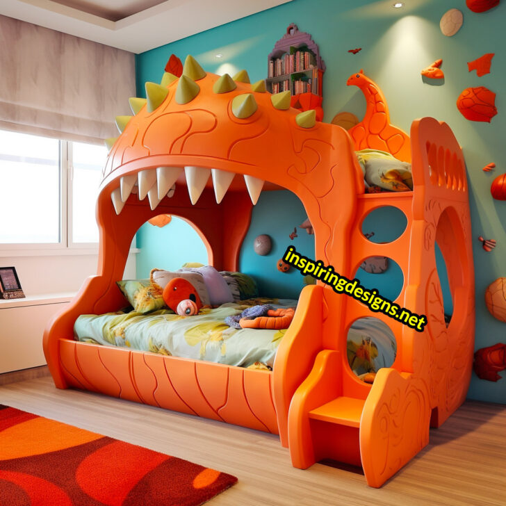 These Giant Dinosaur Shaped Bunk Beds Turn Sleepovers into Dino Adventures