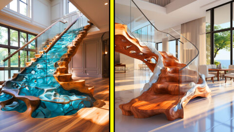 These Stunning Staircases Made From Live Edge Wood and Epoxy Are a Step ...