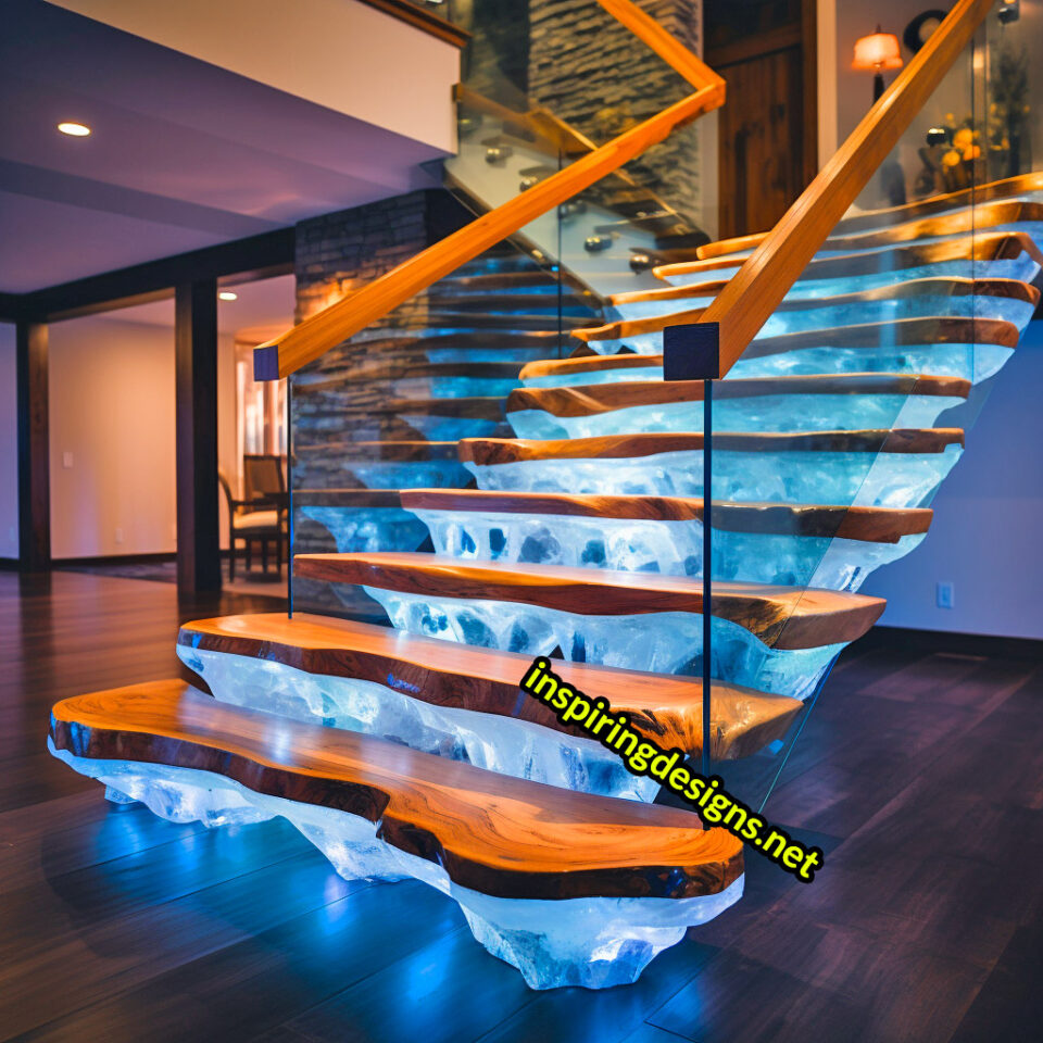 These Stunning Staircases Made From Live Edge Wood and Epoxy Are a Step ...