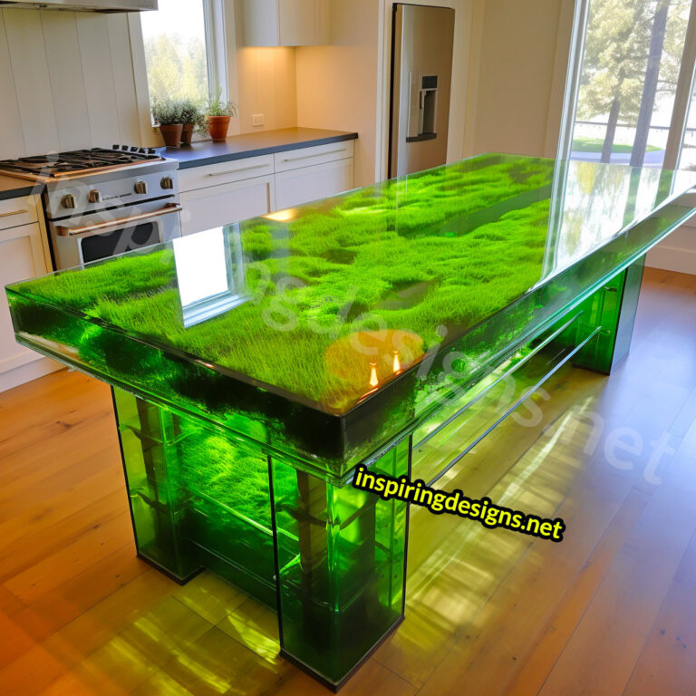 These Grass and Epoxy Kitchen Islands Blend Nature with Contemporary Design