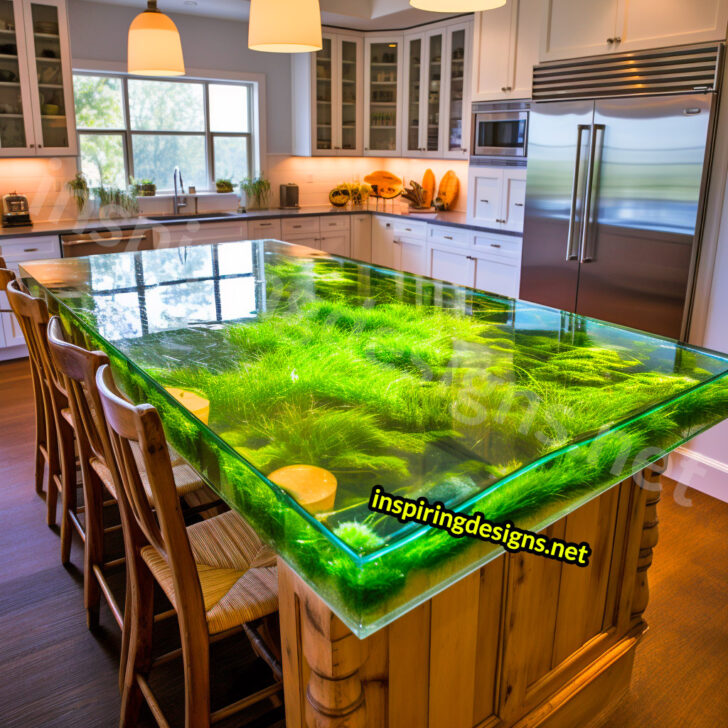 These Grass and Epoxy Kitchen Islands Blend Nature with Contemporary Design