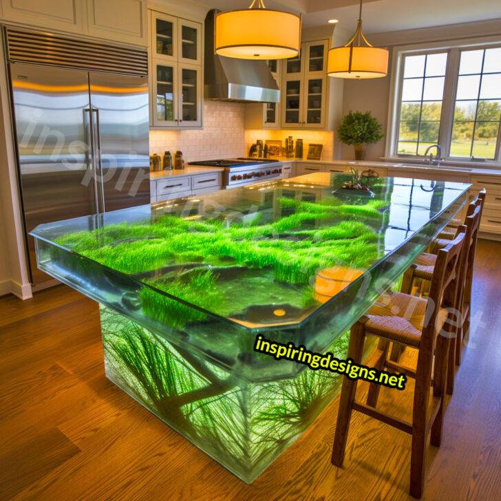 These Grass and Epoxy Kitchen Islands Blend Nature with Contemporary Design