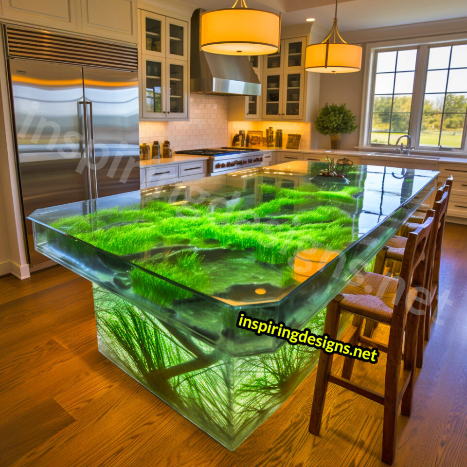 These Grass and Epoxy Kitchen Islands Blend Nature with Contemporary Design