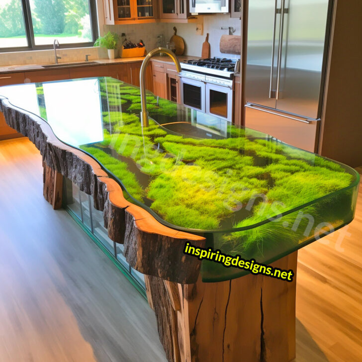 These Grass and Epoxy Kitchen Islands Blend Nature with Contemporary Design