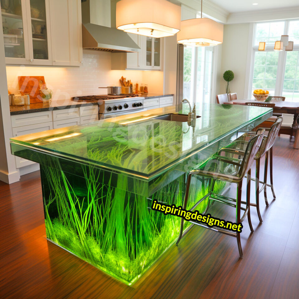These Grass and Epoxy Kitchen Islands Blend Nature with Contemporary Design