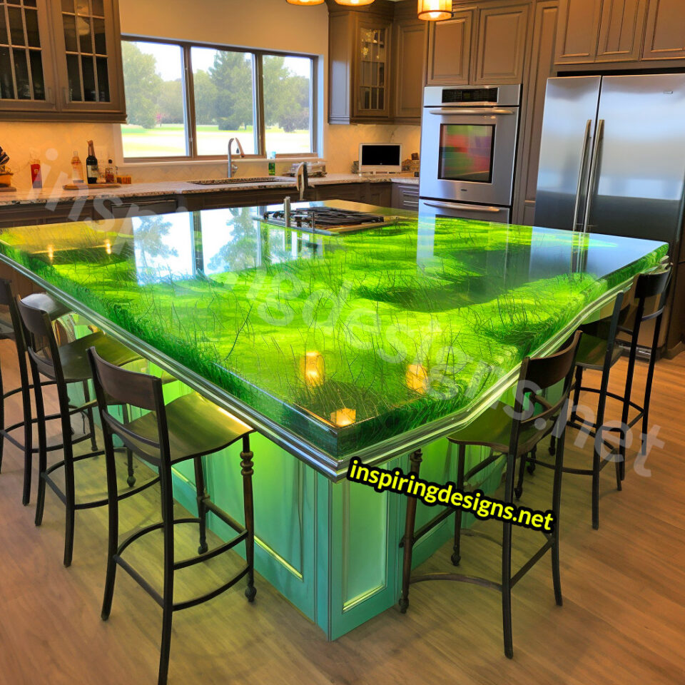 These Grass and Epoxy Kitchen Islands Blend Nature with Contemporary Design