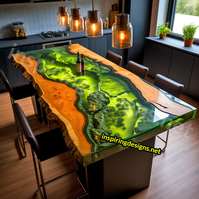 These Grass and Epoxy Kitchen Islands Blend Nature with Contemporary Design
