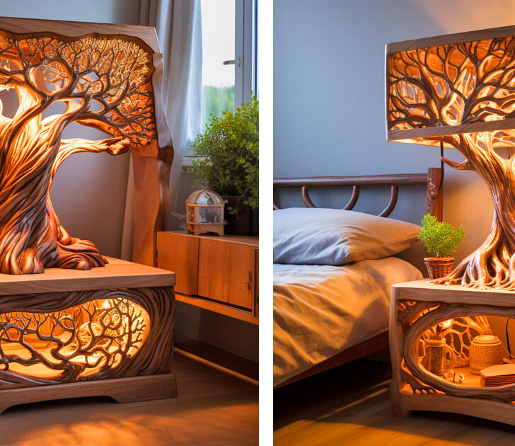 These Wooden Tree Of Life Nightstand Tables Illuminate Your Bedroom ...