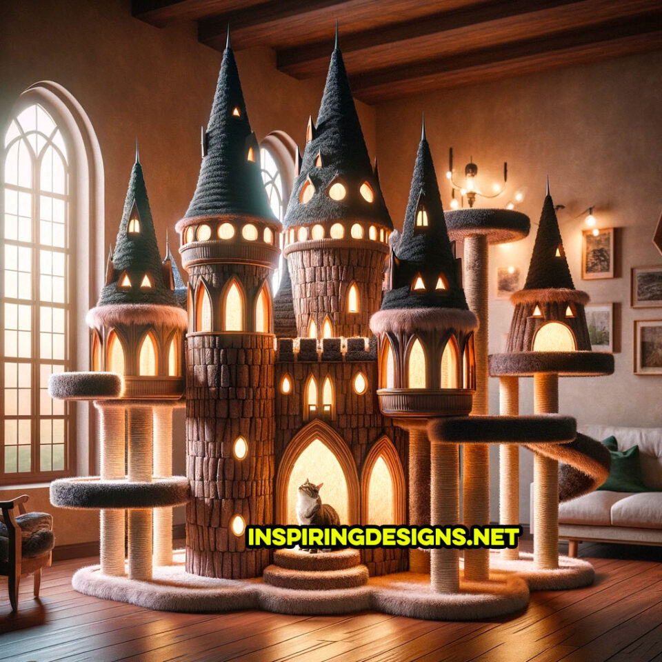 These Hogwarts Castle Cat Play Trees Offer an Enchanting Escape for ...