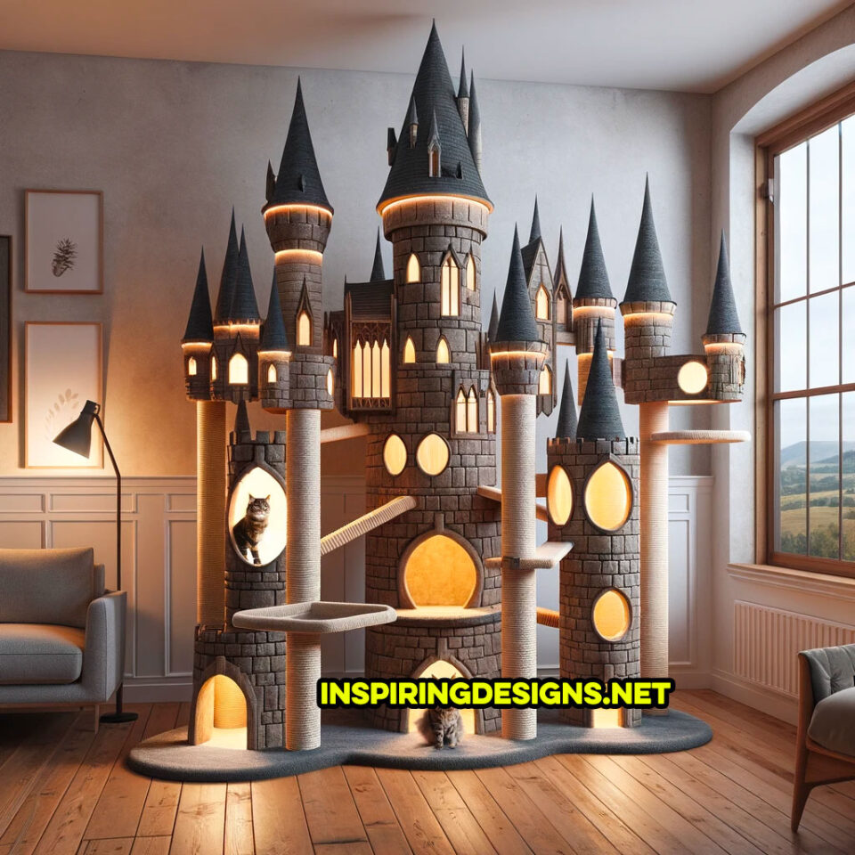 These Hogwarts Castle Cat Play Trees Offer an Enchanting Escape for ...