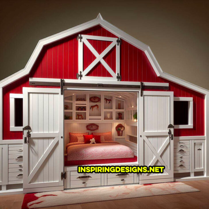 These Giant Barn Shaped Kids Beds Have Stables For Their Toy Horses