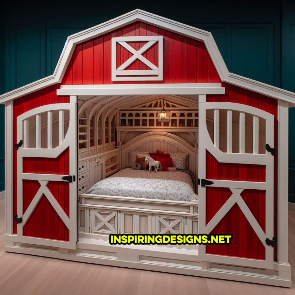 These Giant Barn Shaped Kids Beds Have Stables For Their Toy Horses
