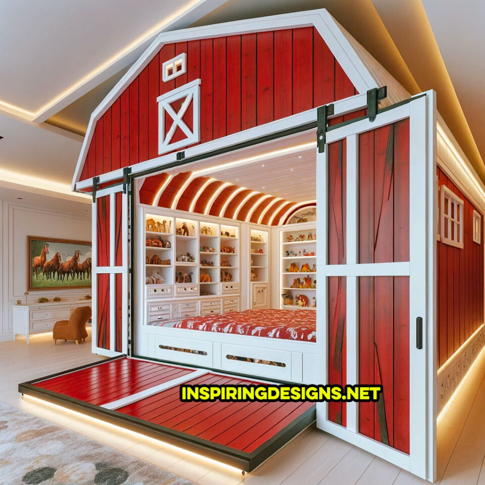 These Giant Barn Shaped Kids Beds Have Stables For Their Toy Horses