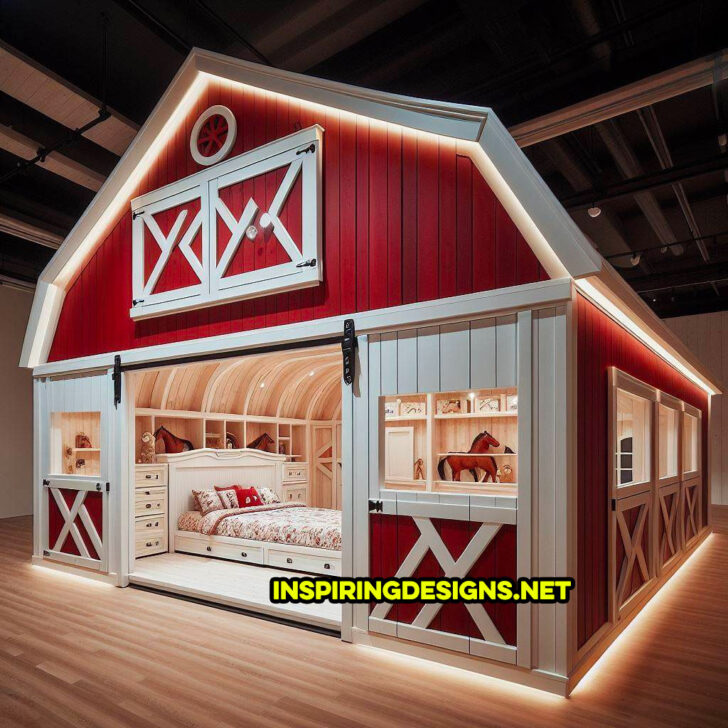 These Giant Barn Shaped Kids Beds Have Stables For Their Toy Horses
