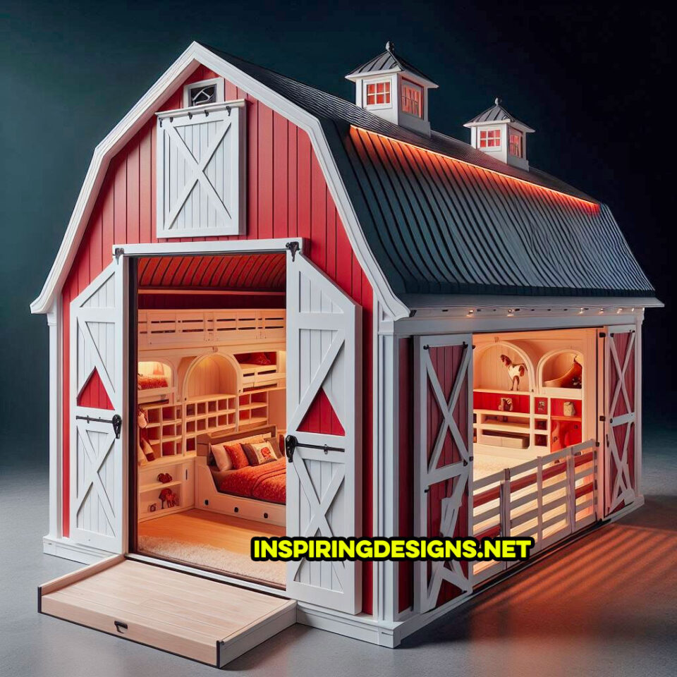 These Giant Barn Shaped Kids Beds Have Stables For Their Toy Horses