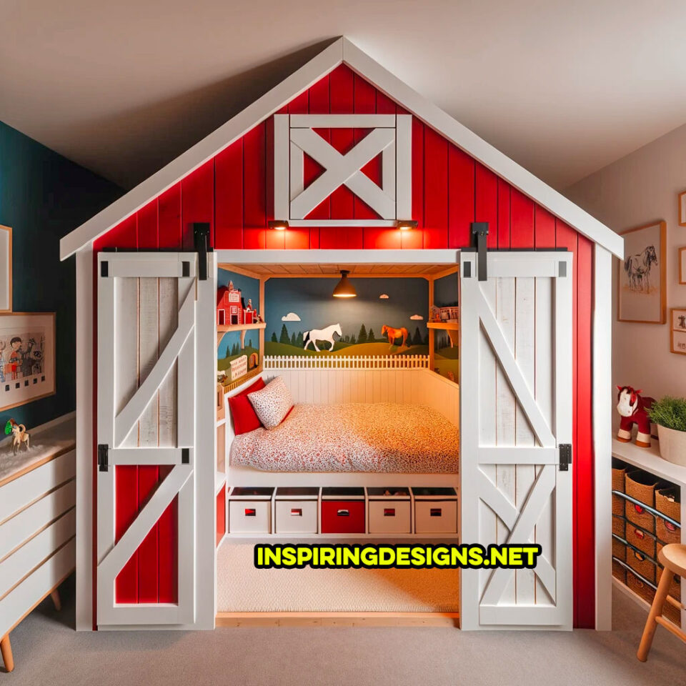 These Giant Barn Shaped Kids Beds Have Stables For Their Toy Horses