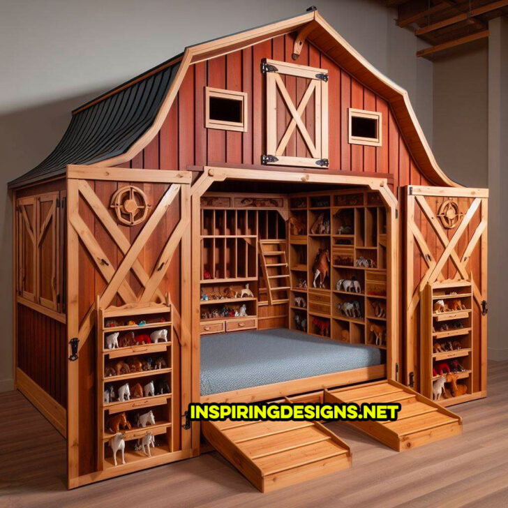These Giant Barn Shaped Kids Beds Have Stables For Their Toy Horses