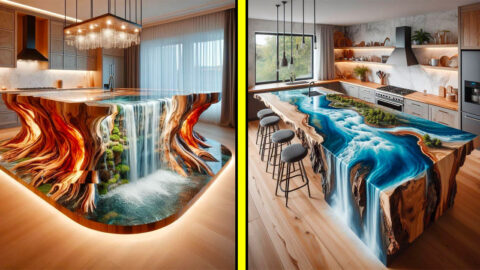 These Epoxy Waterfall Kitchen Islands Bring a Splash of Nature Right ...