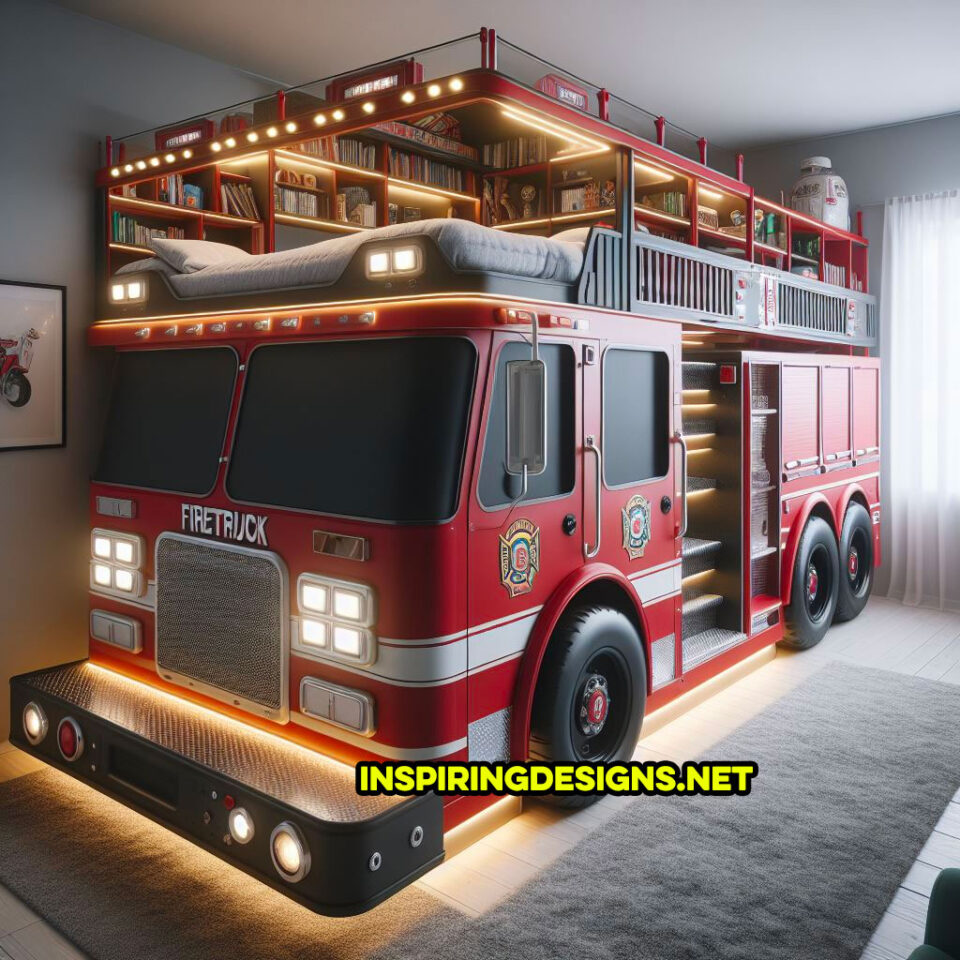 These Police and Firetruck Kids Bunk Beds Have Built-in Libraries!
