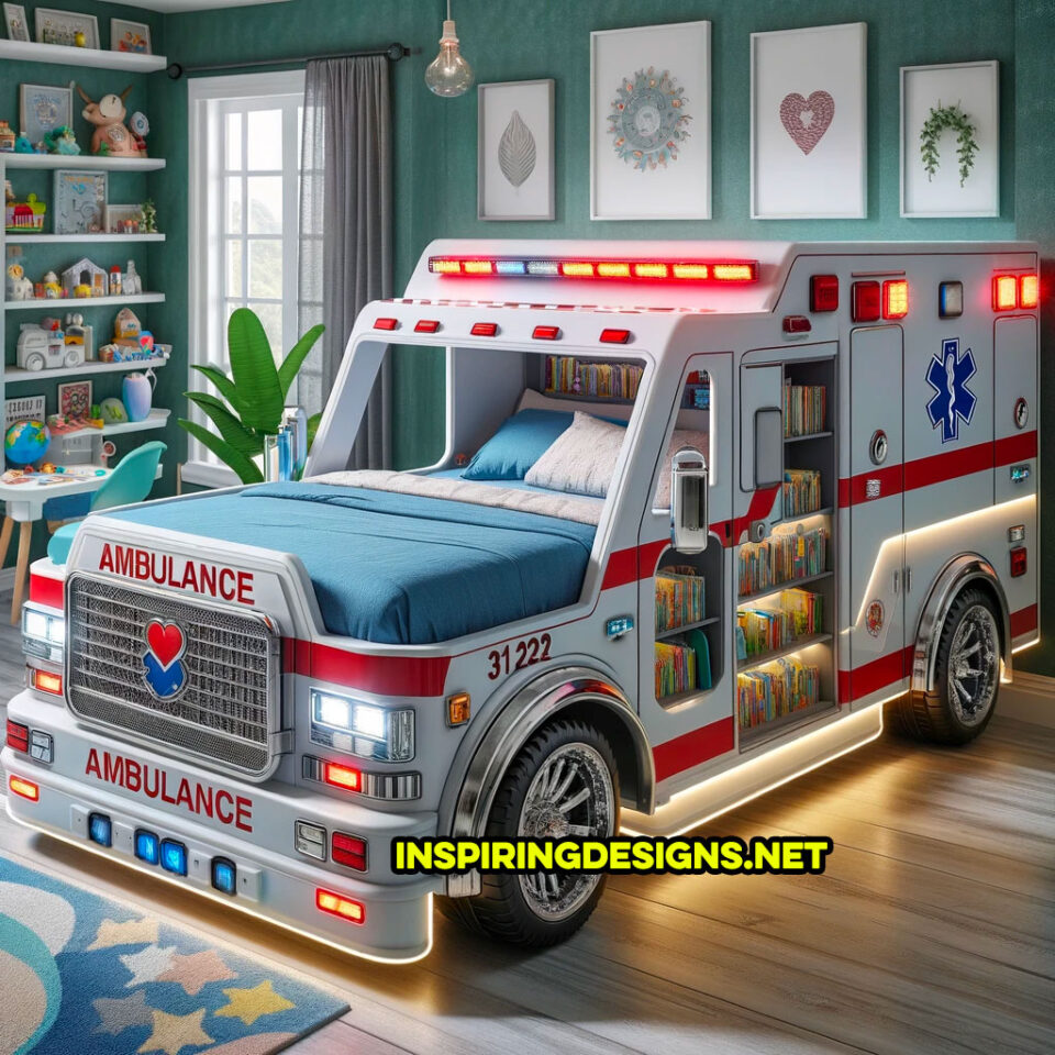 These Police and Firetruck Kids Bunk Beds Have Built-in Libraries!