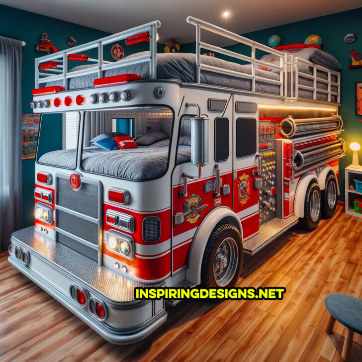 These Police and Firetruck Kids Bunk Beds Have Built-in Libraries!