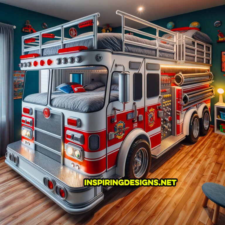 These Police and Firetruck Kids Bunk Beds Have Built-in Libraries!