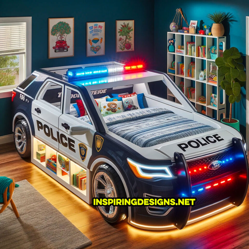 These Police and Firetruck Kids Bunk Beds Have Built-in Libraries!