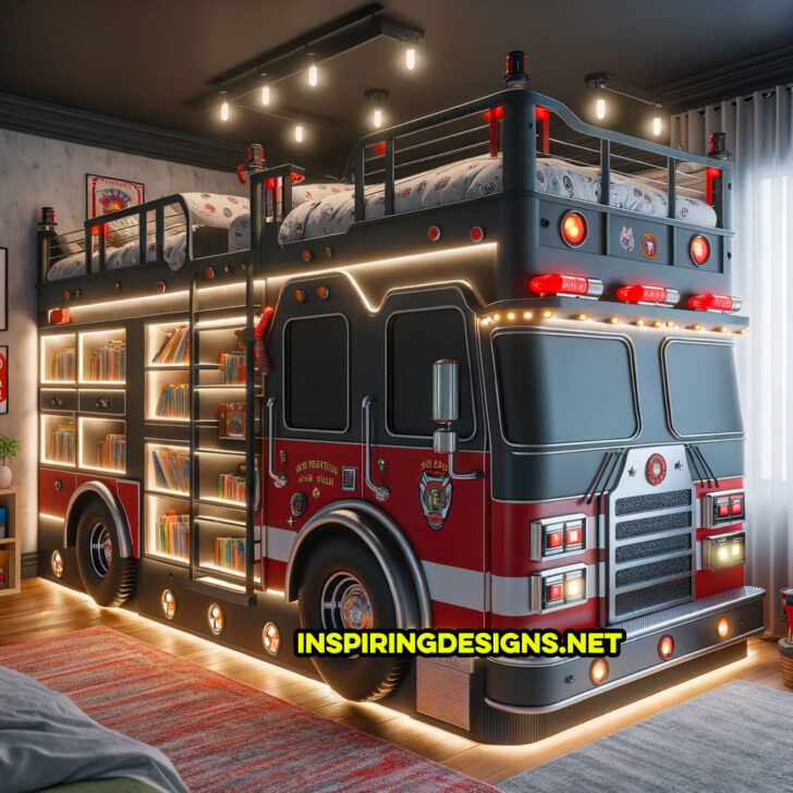 These Police and Firetruck Kids Bunk Beds Have Built-in Libraries!