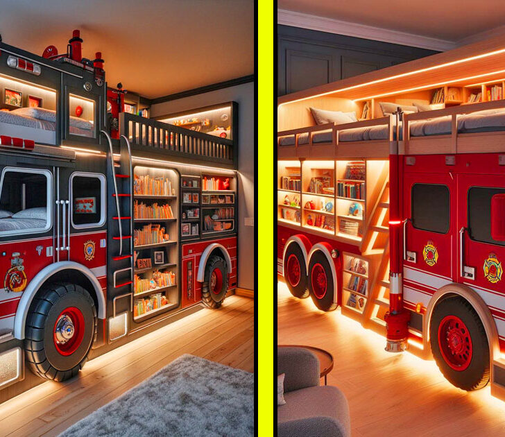 These Police and Firetruck Kids Bunk Beds Have Built-in Libraries ...