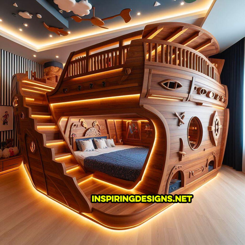 These Giant Pirate Ship Bunk Bed Have Attached Play Areas!