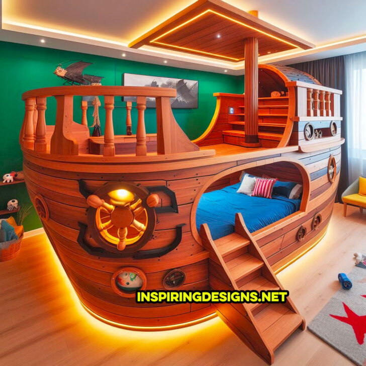 These Giant Pirate Ship Bunk Bed Have Attached Play Areas!