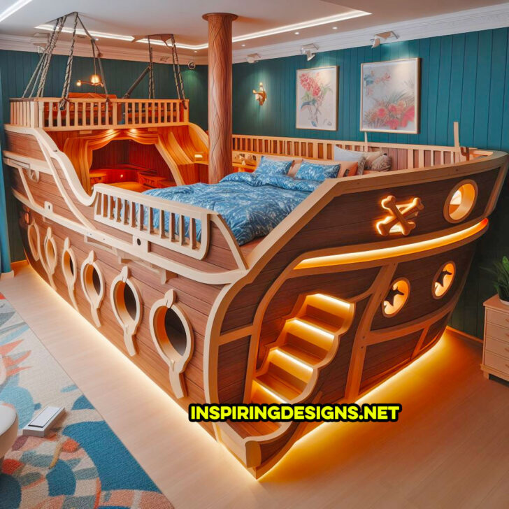 These Giant Pirate Ship Bunk Bed Have Attached Play Areas!